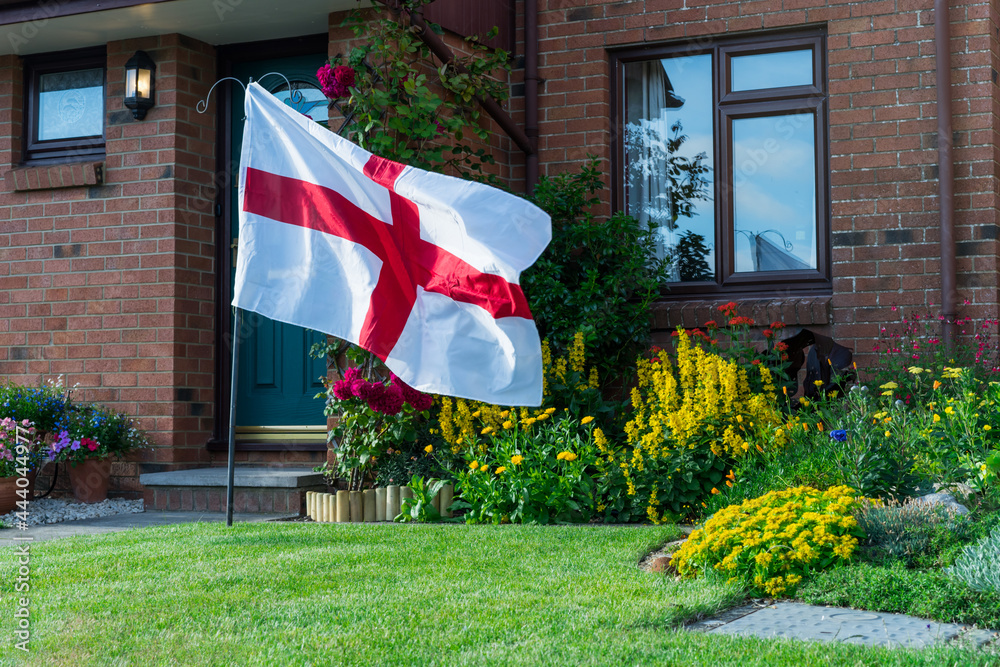 Football fans supporting England national team - fan raised the flag of ...