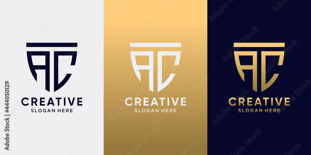 Symbol of shield logo design initial letter AC with line art and modern ...