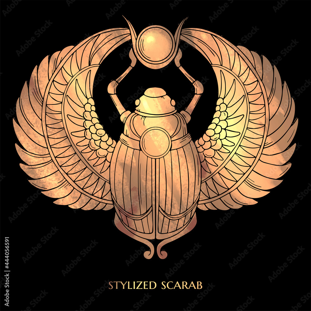 vector illuіtration with stylized scarab with gold texture Stock Vector ...