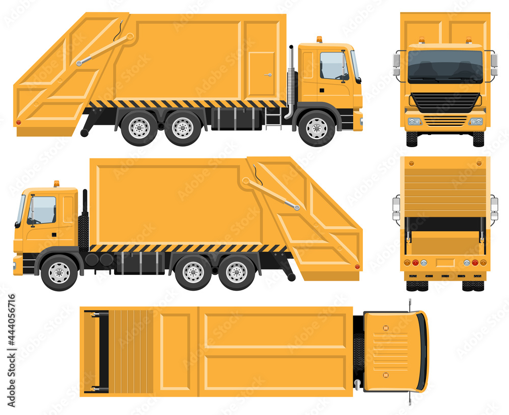 Garbage truck vector template with simple colors without gradients and ...