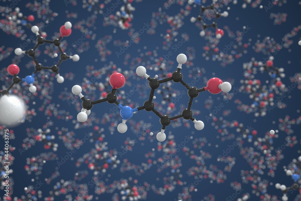 Acetaminophen molecule, ball-and-stick molecular conceptual model ...