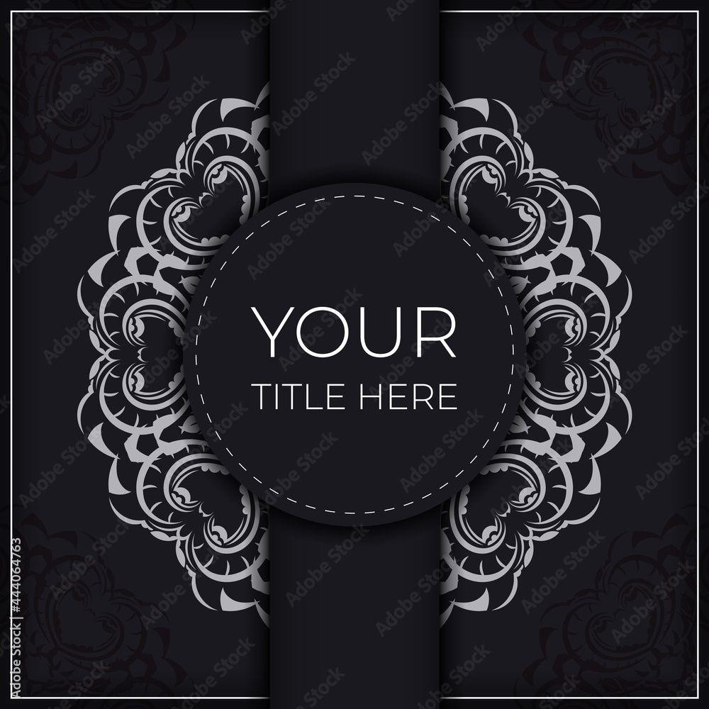 Black luxury invitation card design with silver vintage ornament. Can ...