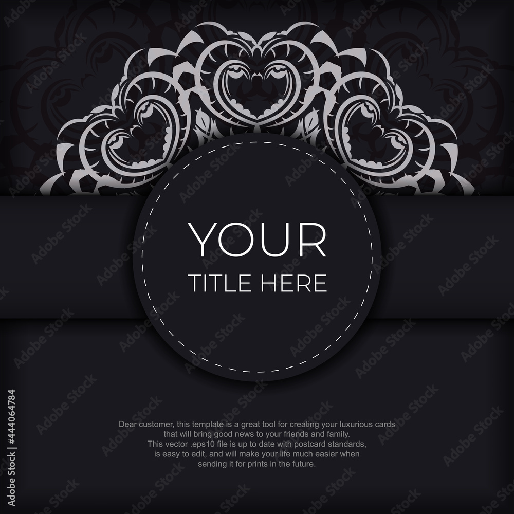 Black luxury invitation card design with silver vintage ornament. Can ...