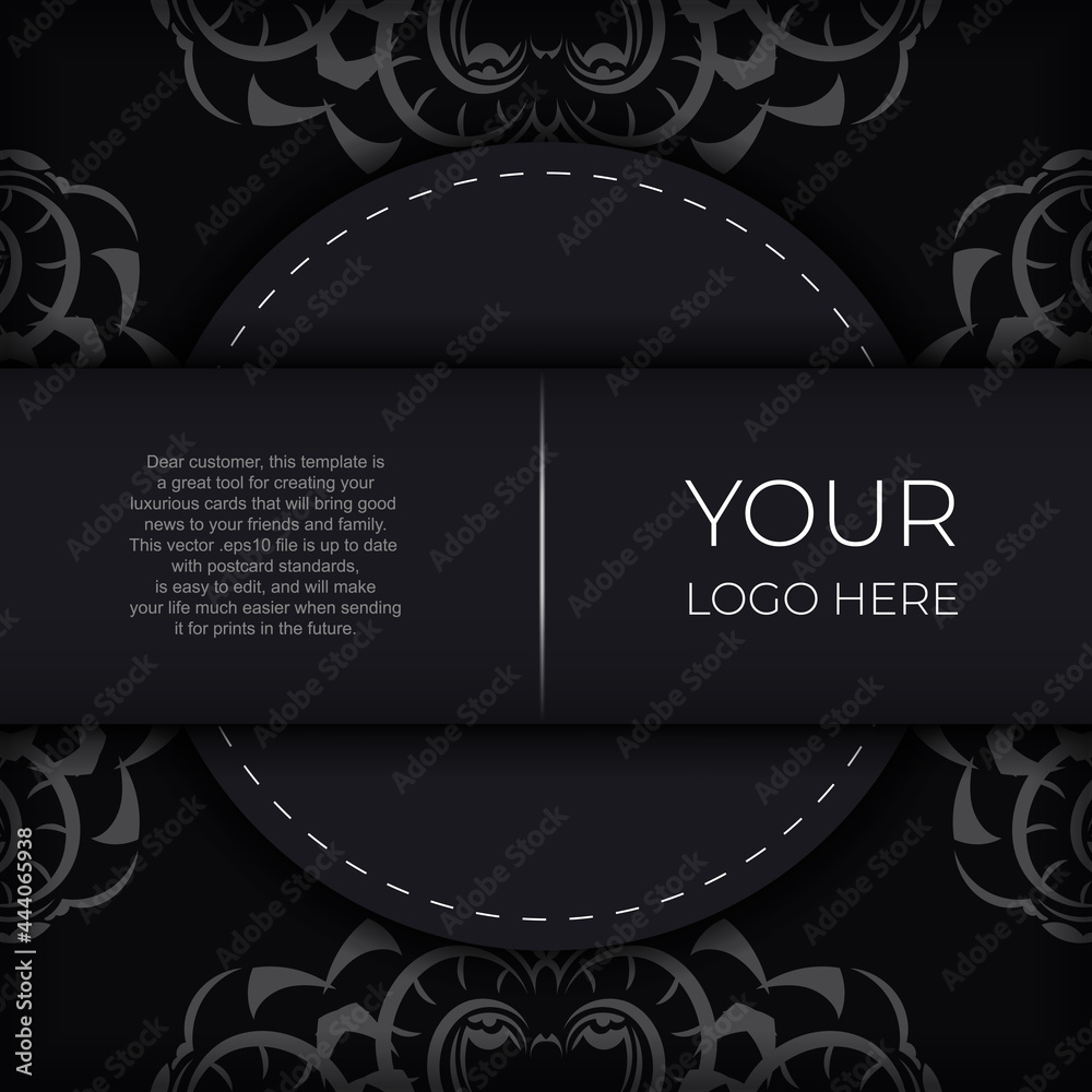 Black luxury invitation card design with silver vintage ornament. Can ...