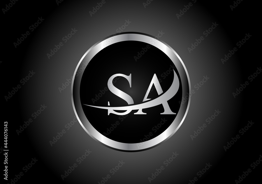 silver letter SA metal combination alphabet logo icon design with grey ...