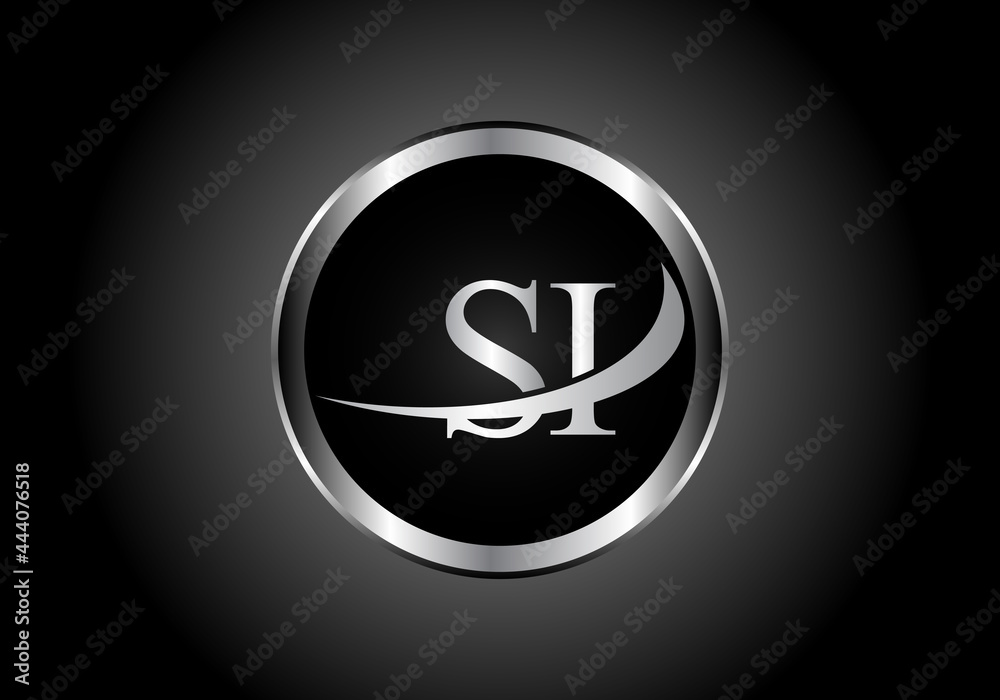 silver letter SI metal combination alphabet logo icon design with grey ...