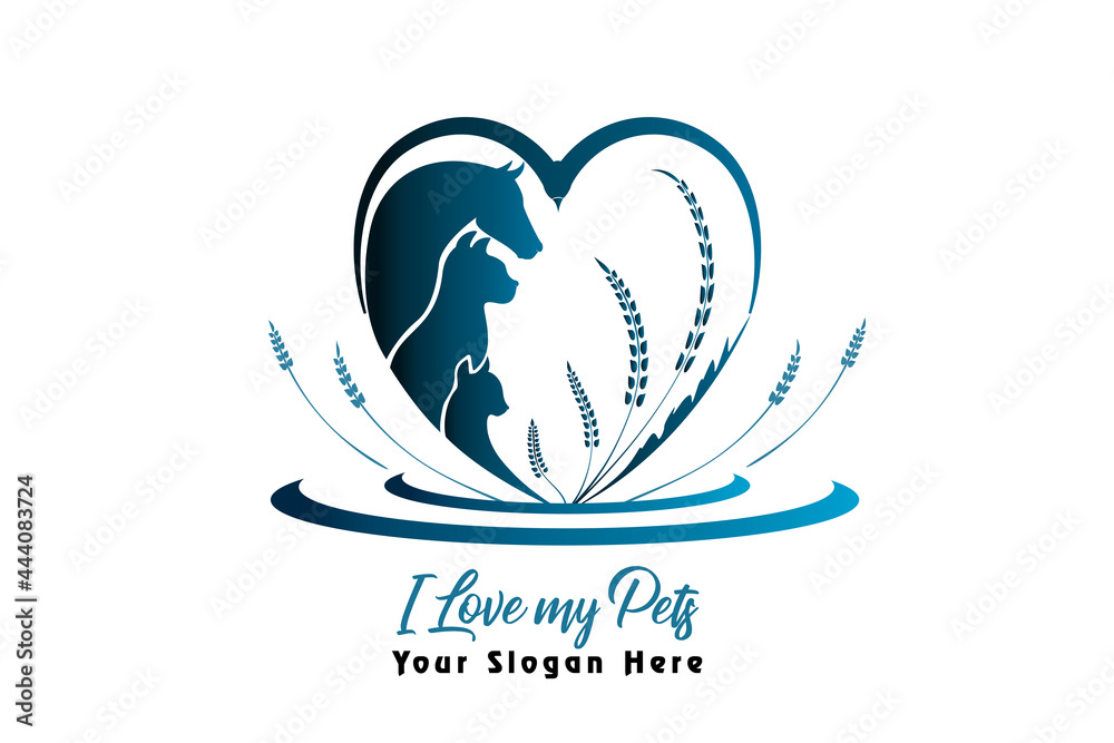 Logo horse dog cat and bird heart shape. Veterinary business icon ...