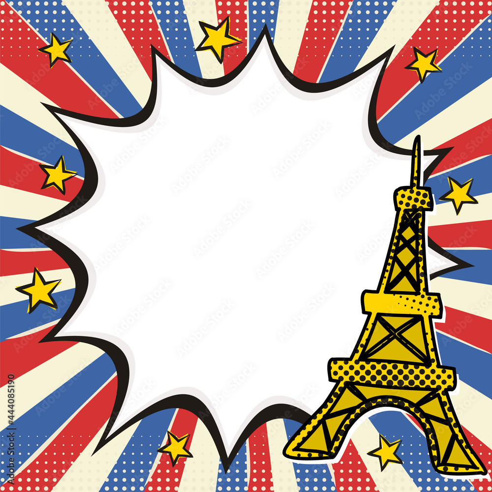 Vetor do Stock: Bright pop art burst picture in French flag colors ...
