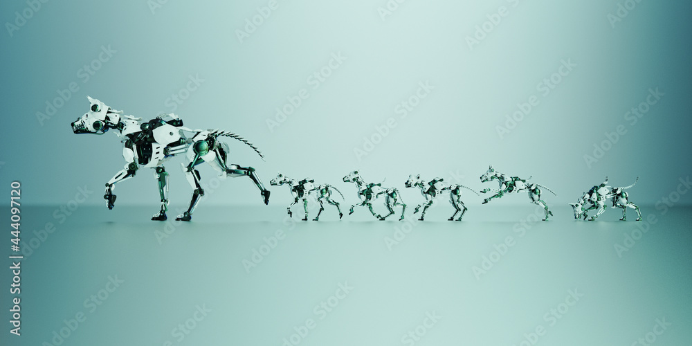 Robot dog series: puppies follow parent Stock Photo | Adobe Stock