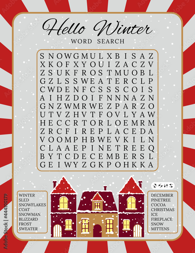 Hello Winter word search puzzle. Educational game for children ...
