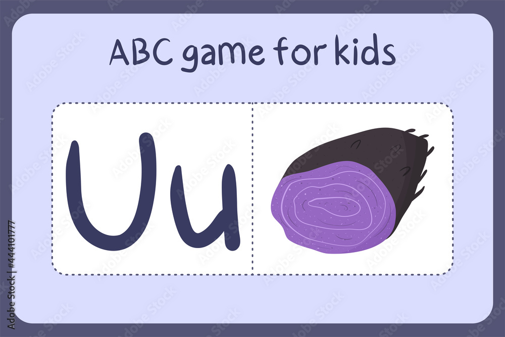 Kid alphabet mini games in cartoon style with letter U - ube. Vector ...