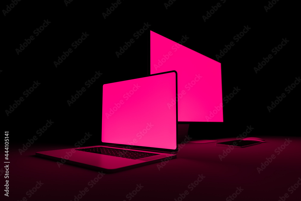 Computers with screens on ready to play Stock Photo | Adobe Stock