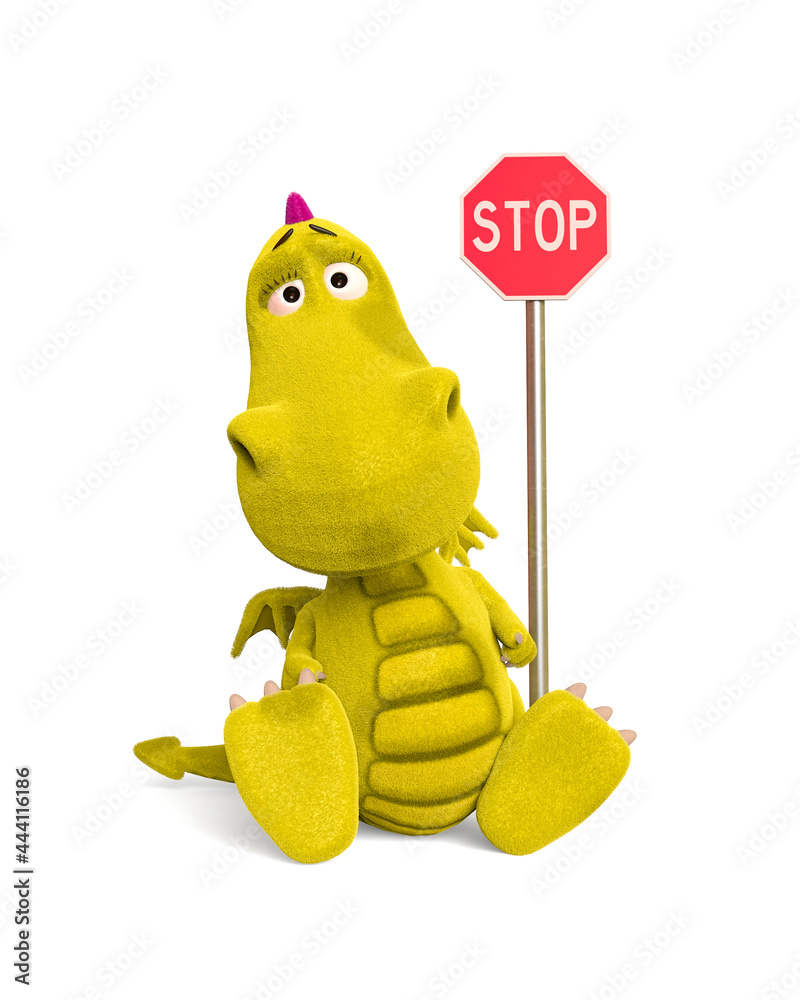 dinosaur cartoon is sad beside the stop sign Stock Illustration | Adobe ...