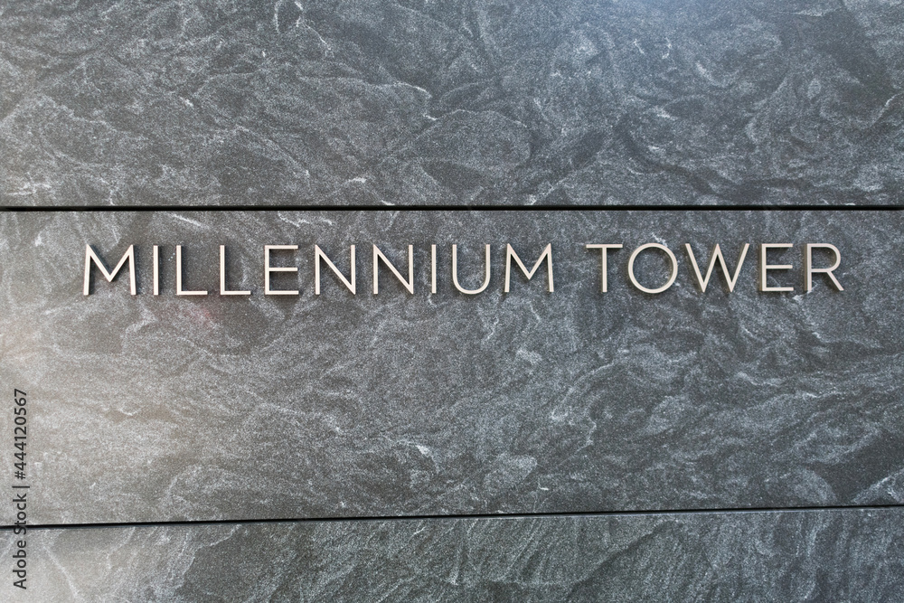 Millennium Tower sign at the entrance to the tallest residential ...