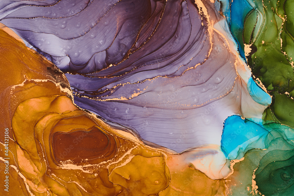 Currents of translucent hues, snaking metallic swirls, and foamy sprays ...