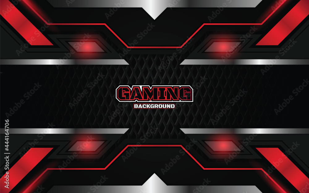 Abstract futuristic geometric black and red gaming background with ...
