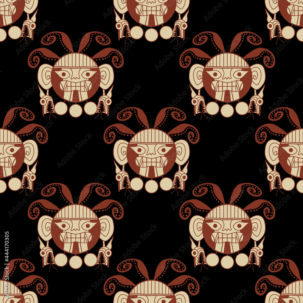 Seamless animal pattern with stylized funny octopuses. Ancient Peruvian ...