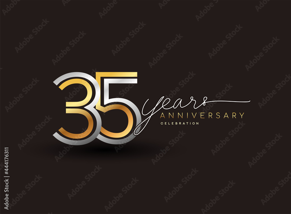 35th years anniversary logotype with multiple line silver and golden ...