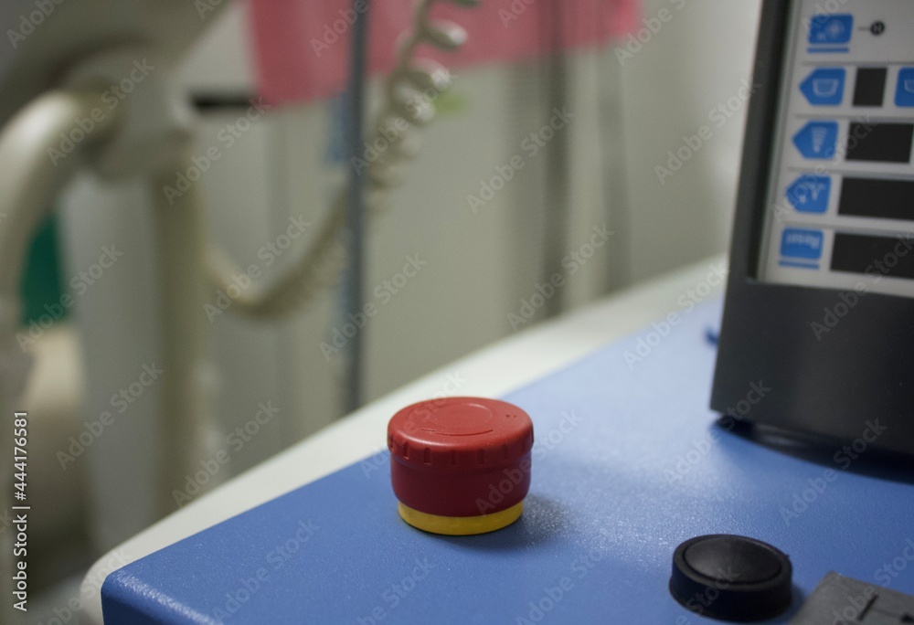 Emergency stop push button on x-ray machine Stock Photo | Adobe Stock