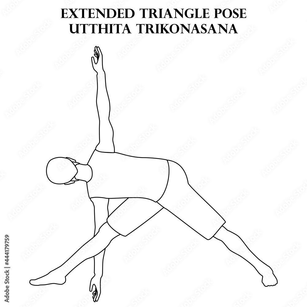 Extended triangle pose yoga workout. Utthita Trikonasana. Man doing ...