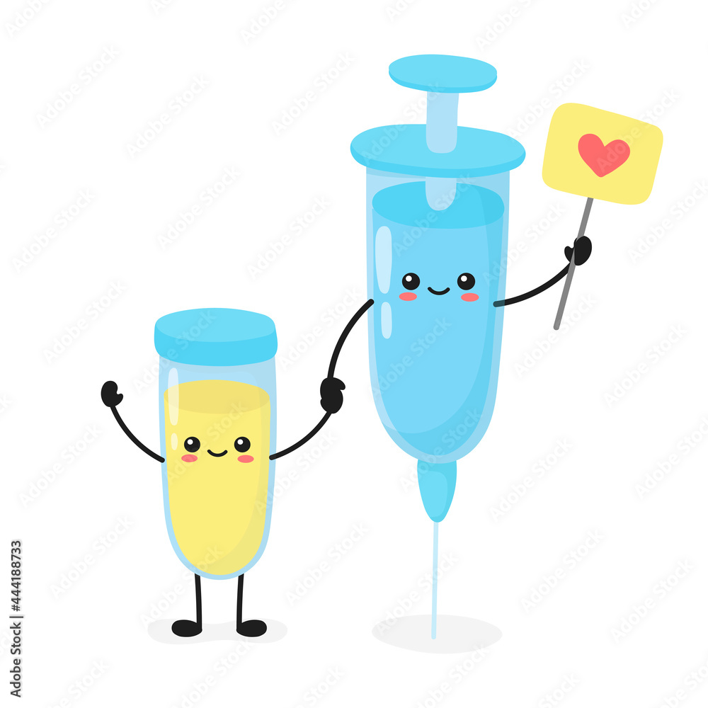Cute happy smiling syringe with question mark. Vector flat cartoon ...