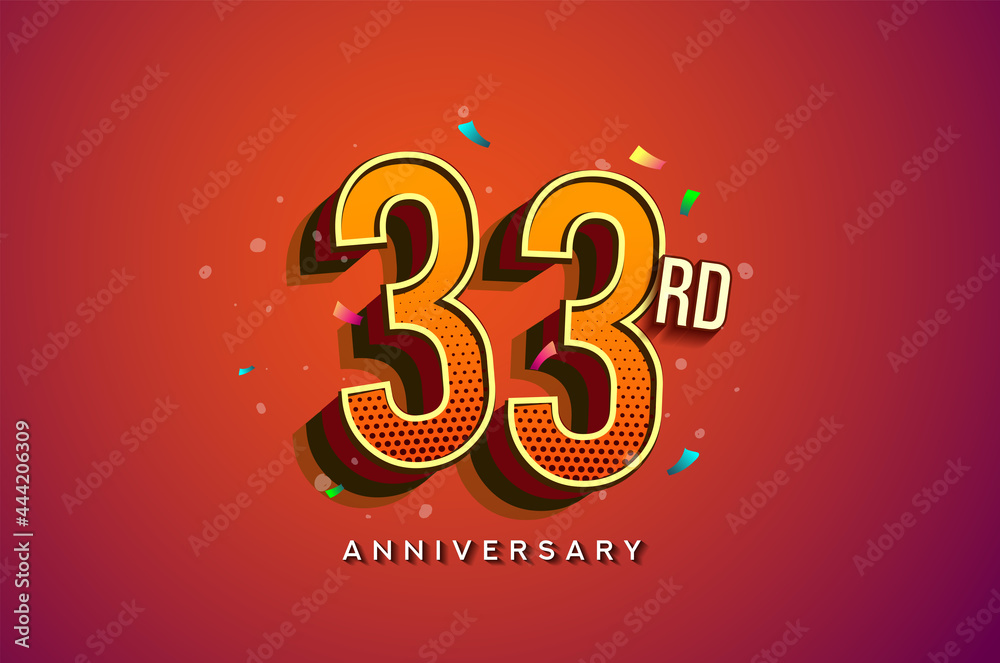 33rd Anniversary Logo Design With Colorful Confetti, Birthday Greeting ...