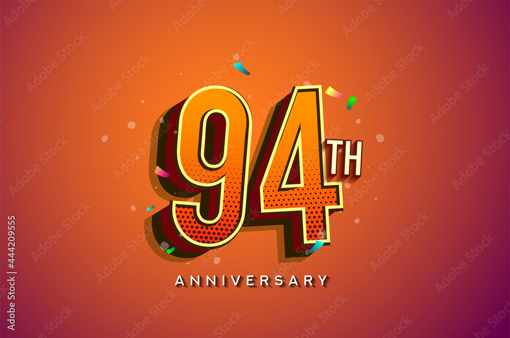 94th Anniversary Logo Design With Colorful Confetti, Birthday Greeting ...