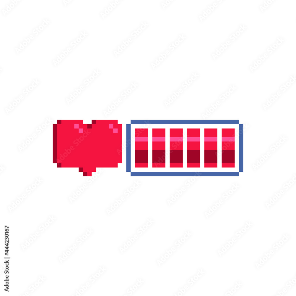 Stockvector Life bar. Heart icon. Pixel art style. Battery charge. Full ...