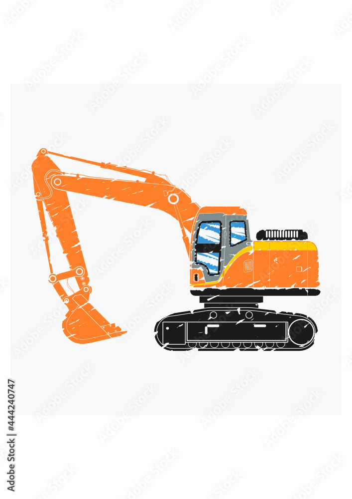 Editable Isolated Brush Strokes Side View Excavator Vector Illustration ...