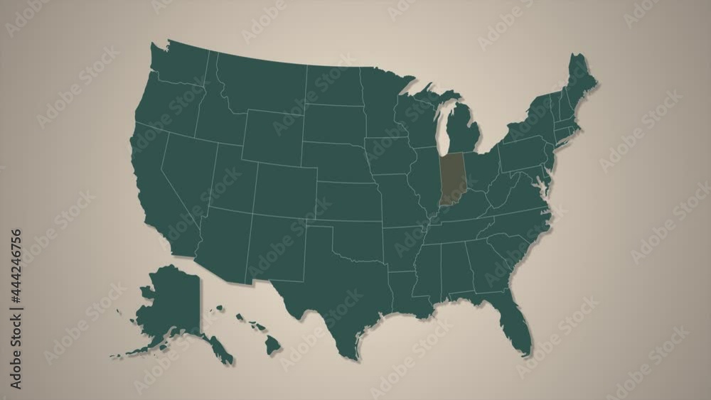 State of Indiana map reveals from the USA map silhouette animation ...