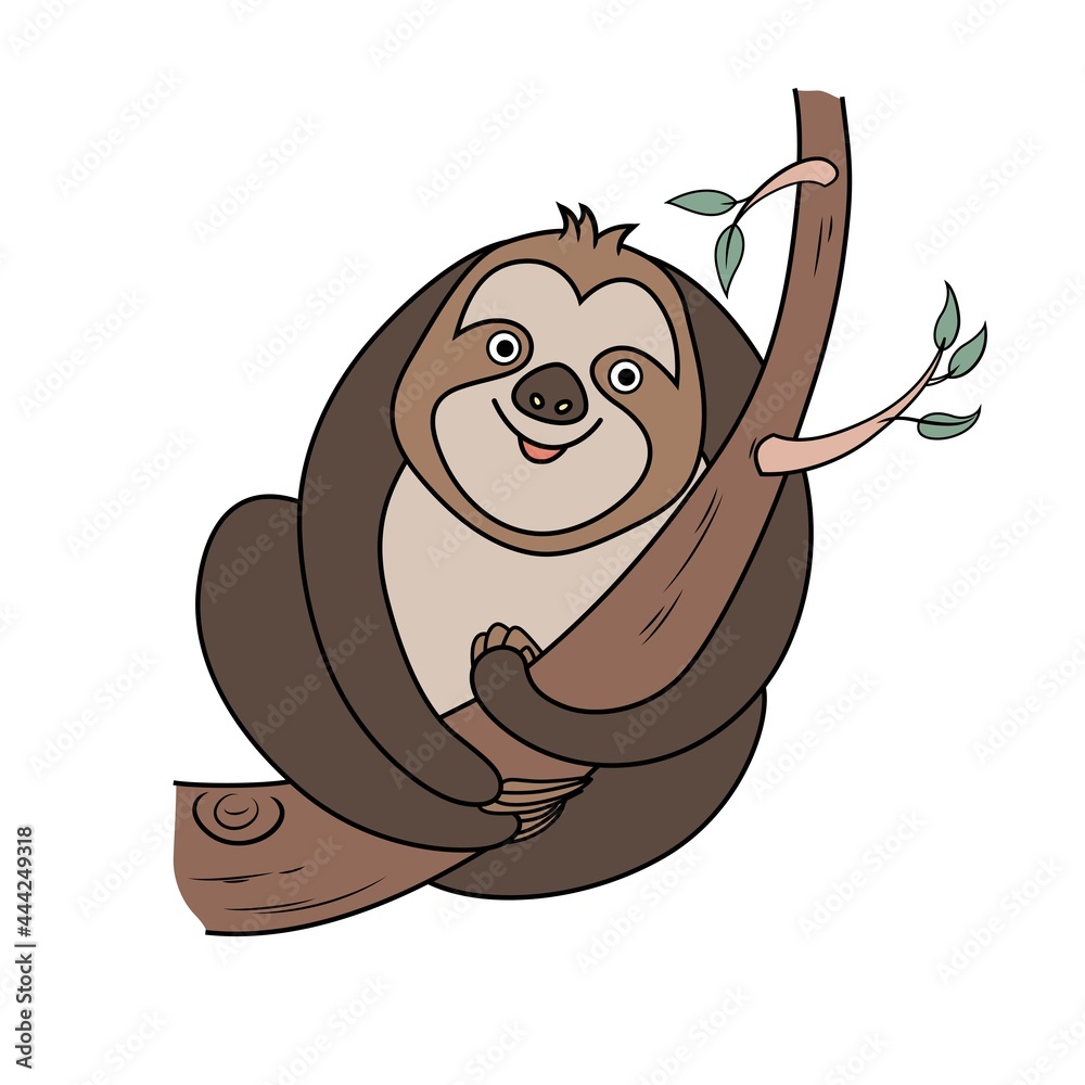 Cartoon fat sloth hugging tree cute vector Stock Vector | Adobe Stock