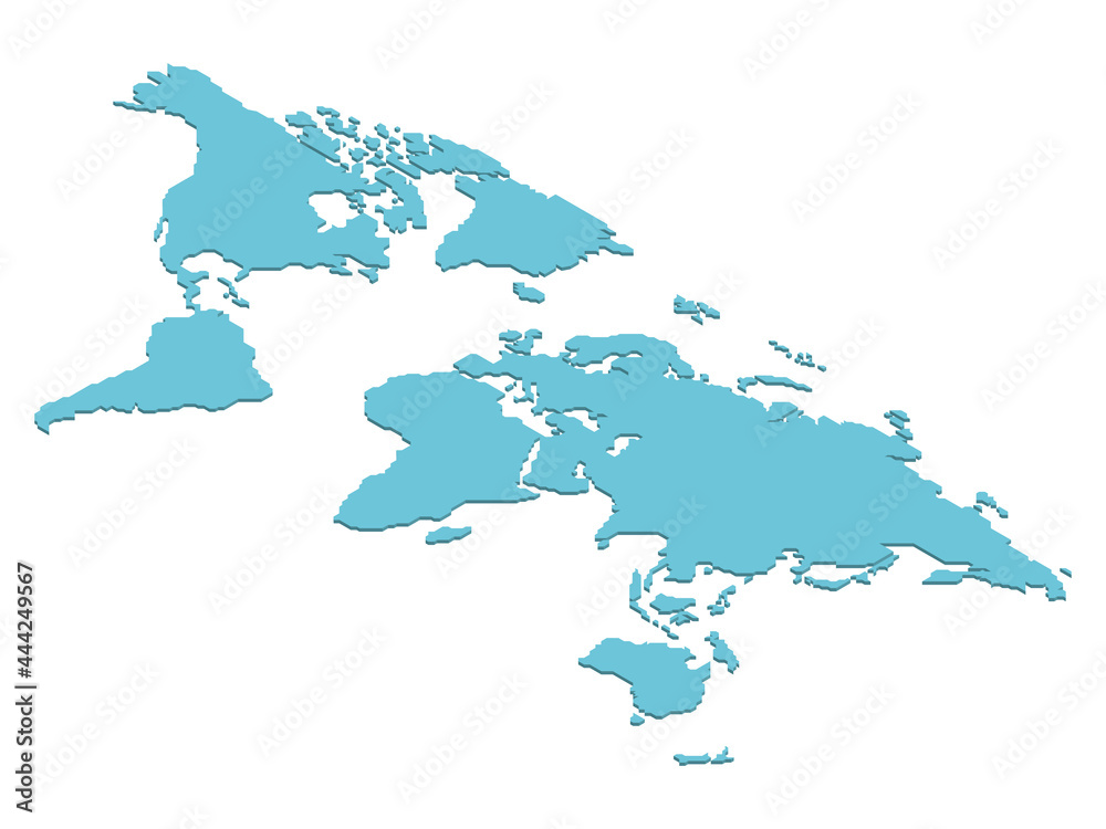Isometric map of World. Blue land silhouette on white background. 3D ...