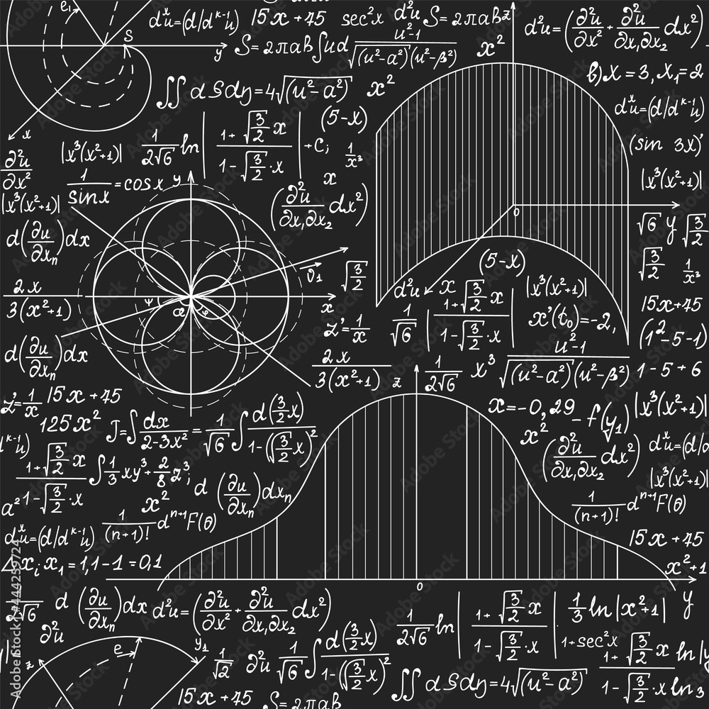 Mathematical vector seamless pattern with handwritten math formulas ...