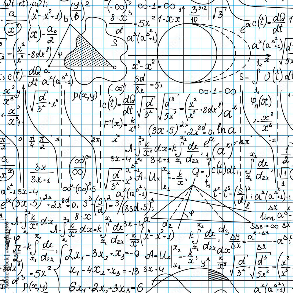 School Vector Seamless Pattern With Handwritten Mathematical And Physical Formulas Figures And
