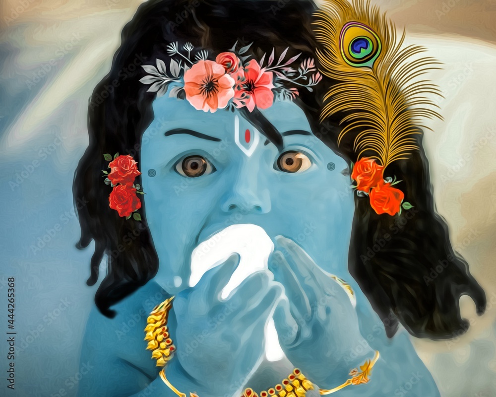 digital art of little krishna Stock Illustration | Adobe Stock