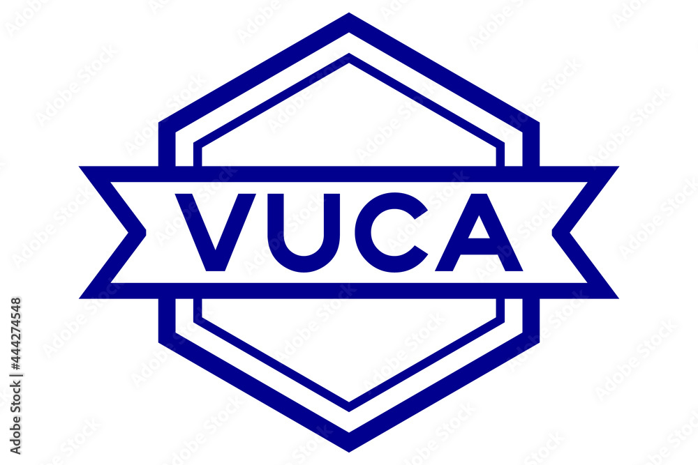 Vintage hexagon label banner with word VUCA (abbreviation of Volatility ...