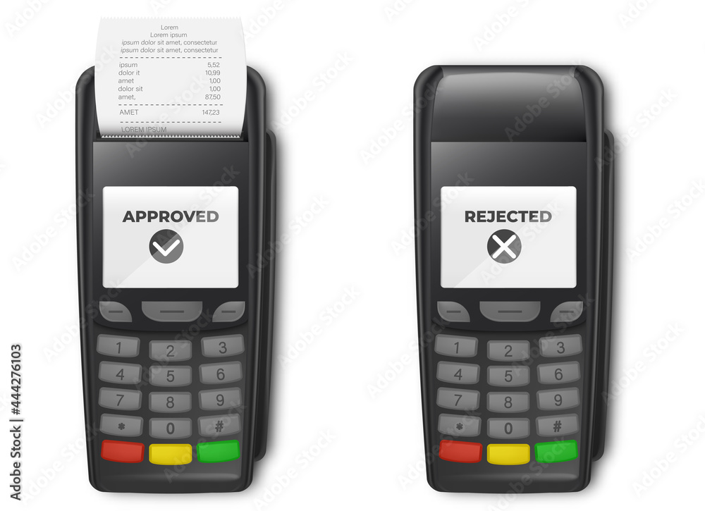 Realistic 3d Detailed Bank POS Terminal with tick marks on screens ...