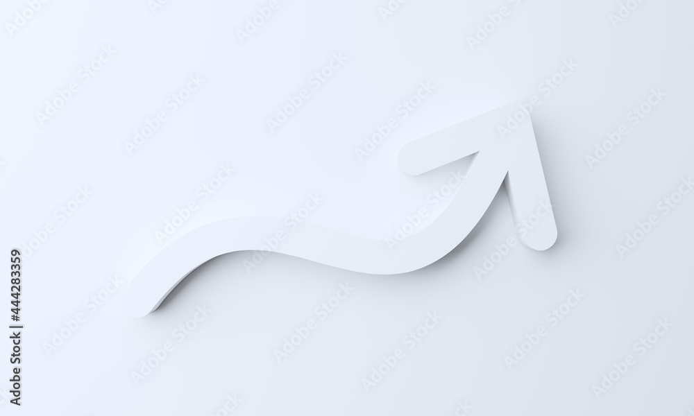 The white arrow is a curved line resting on a white background.3d ...