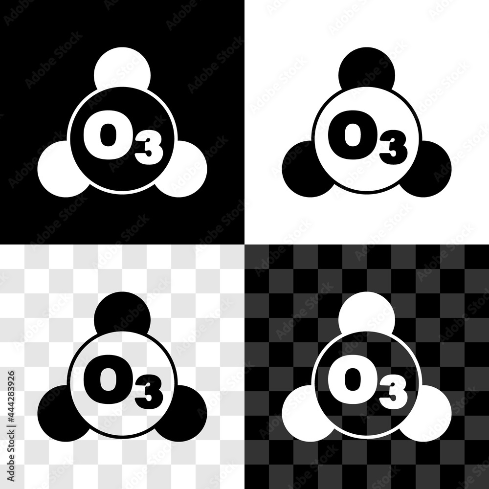 Set Ozone molecule icon isolated on black and white, transparent ...