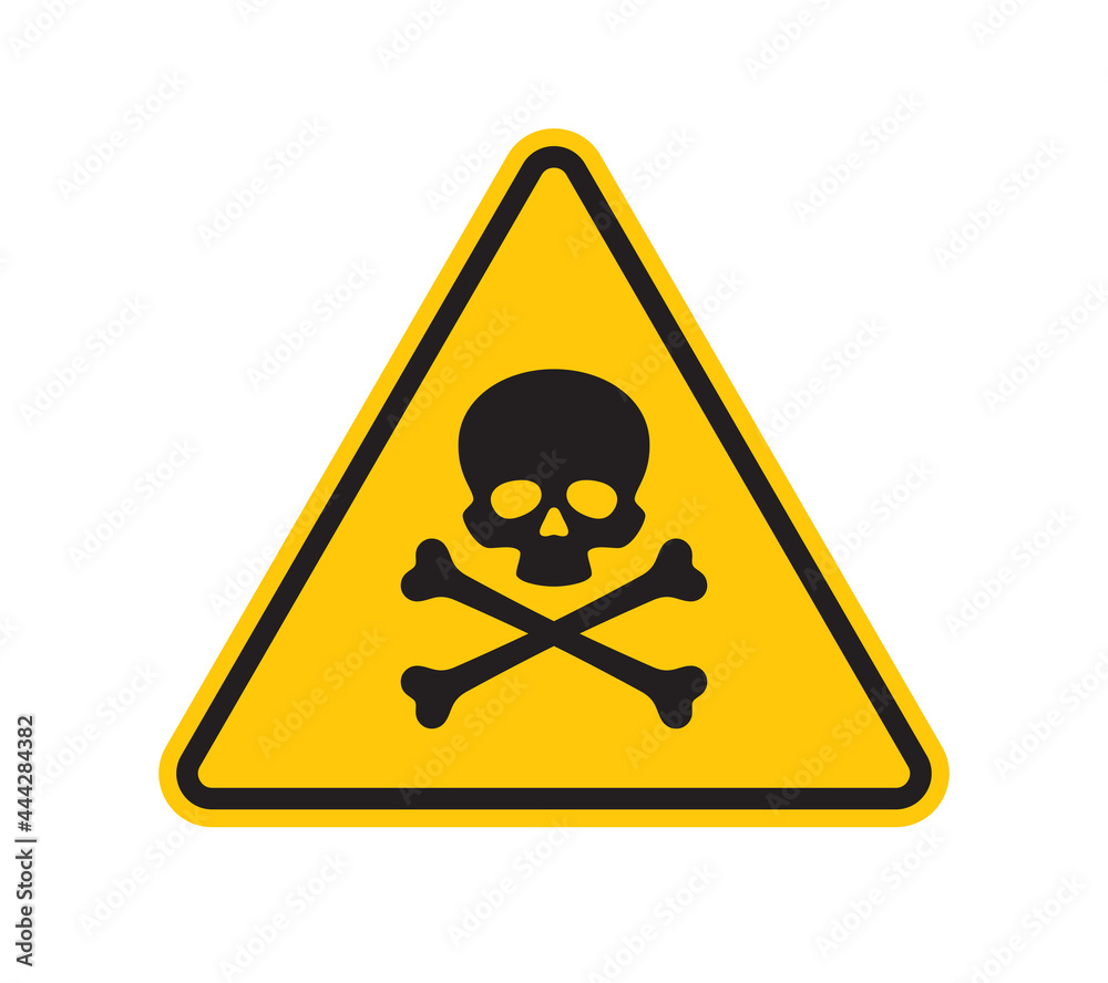 Vector yellow triangle sign - black silhouette skull with crossbones ...