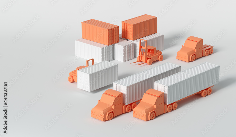 3d Container truck in ship port for Business Logistics and ...