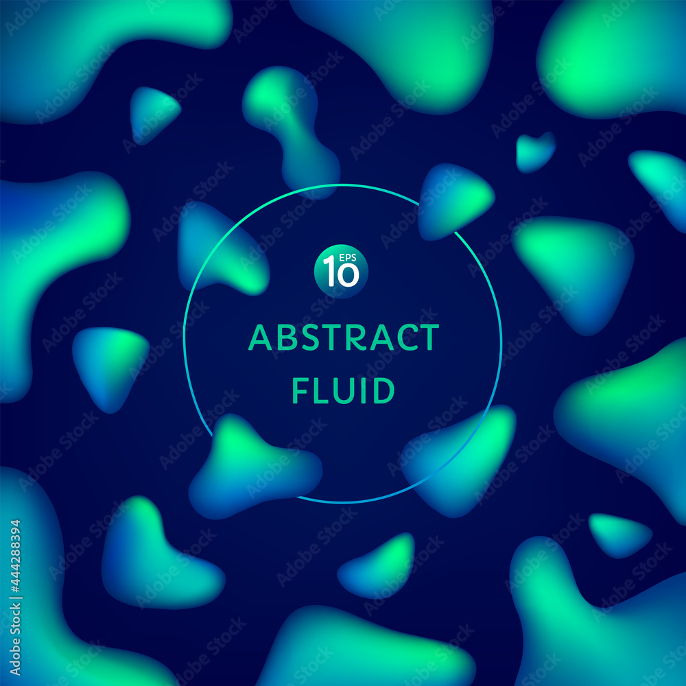 Abstract neon green blue color fluid shape on dark blue background with ...