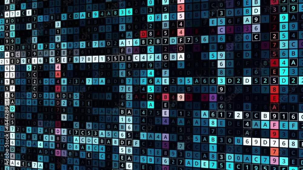 Field with changing numbers. Animation. Computer field with generated numbers and pulsating ...