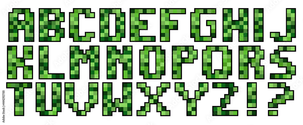 green alphabet blocks font. Pixel art Stock Vector | Adobe Stock