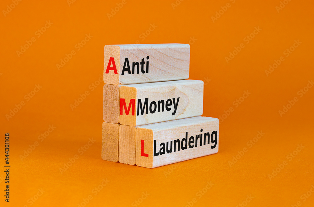 AML, anti-money laundering symbol. Wooden blocks with words AML, anti ...