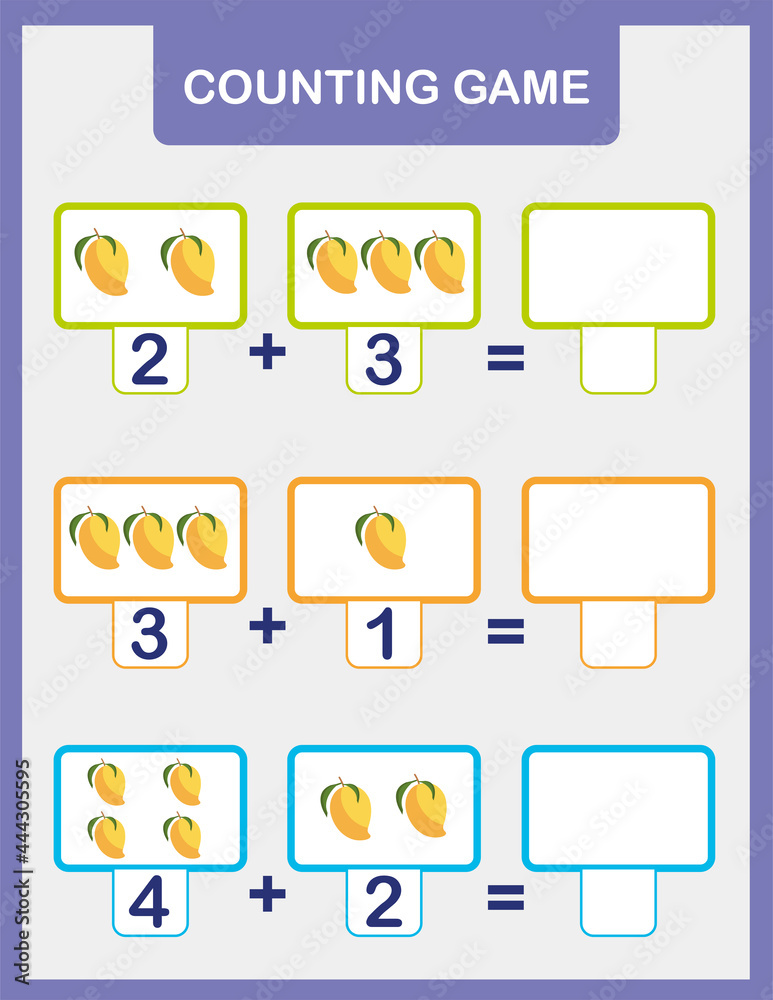 Math addition activity for preschool children. Printable simple ...