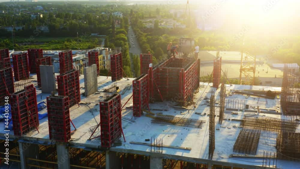 Aerial side view of a roof of a cast-in-place concrete frame ...