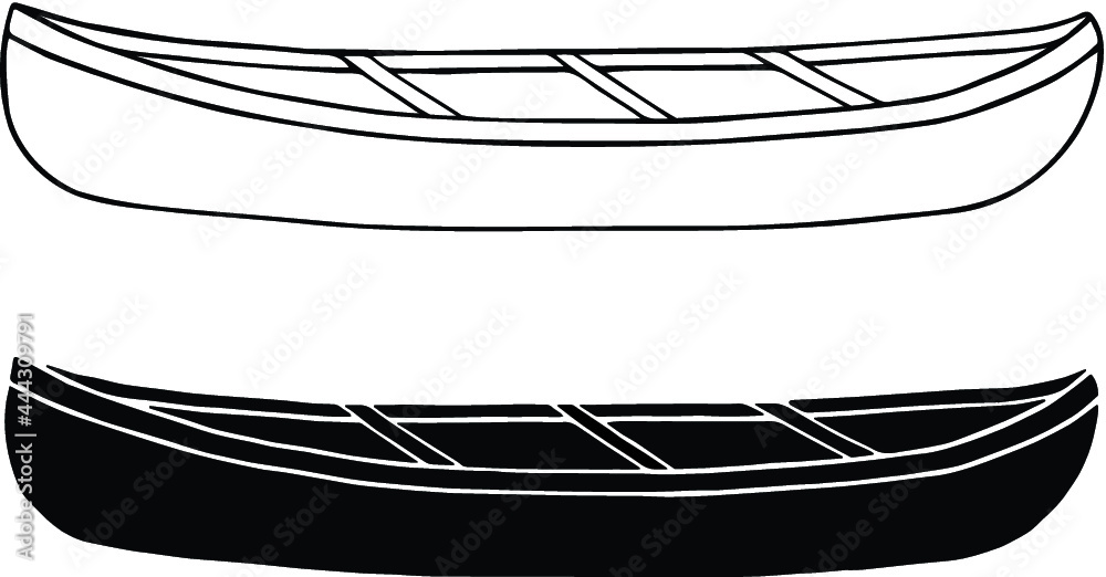 Canoe Boat Outline and Silhouette Clipart Set Stock Vector | Adobe Stock