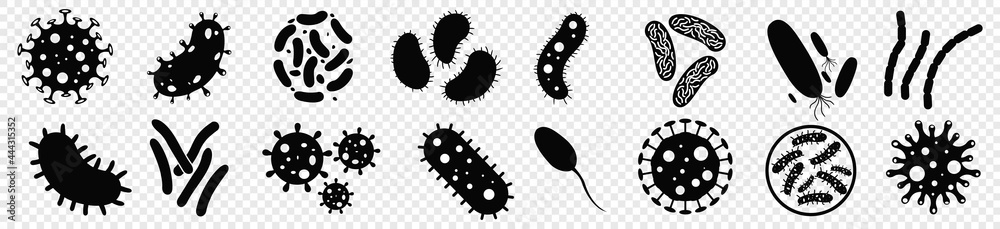 bacteria icon set, Virus, Colony of Bacteria, microbiology sign, vector ...