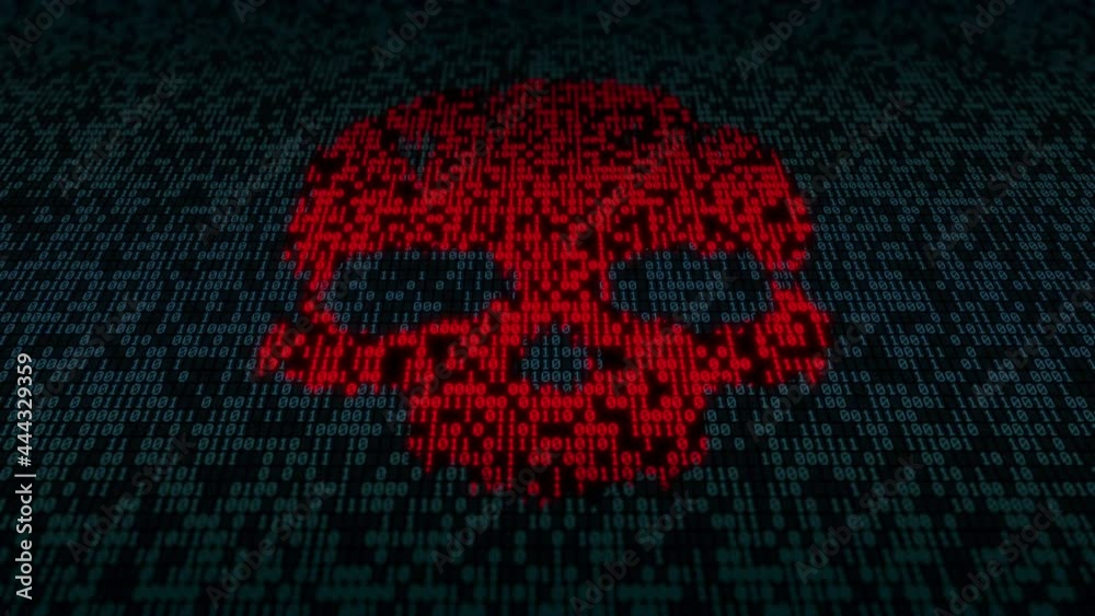 Hacker Binary Red Skull Data Animation Reveal Angle. angled view of ...